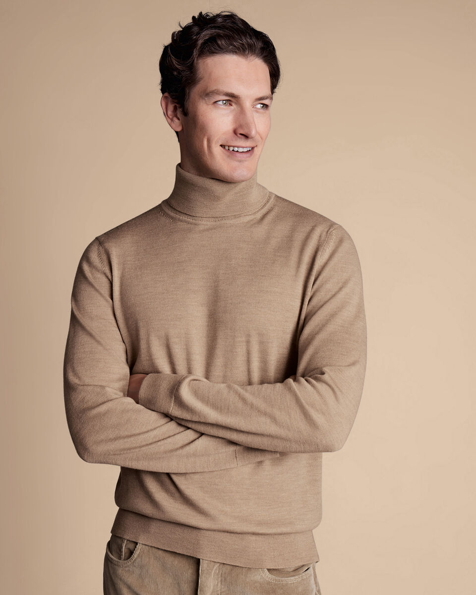 Merino Turtleneck Sweater - Oatmeal | Charles Tyrwhitt