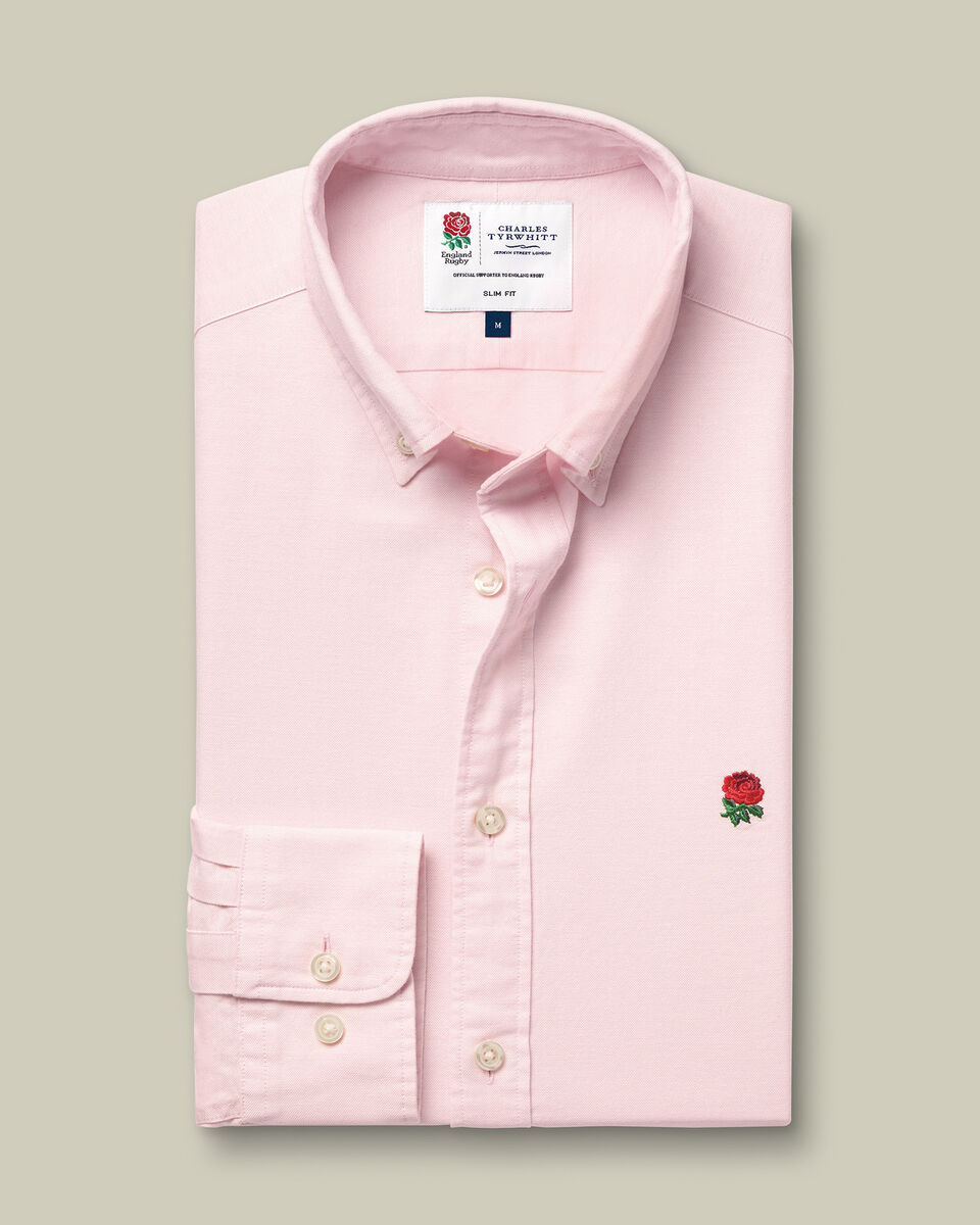 England Rugby Button-Down Washed Oxford Shirt - Pink | Charles Tyrwhitt