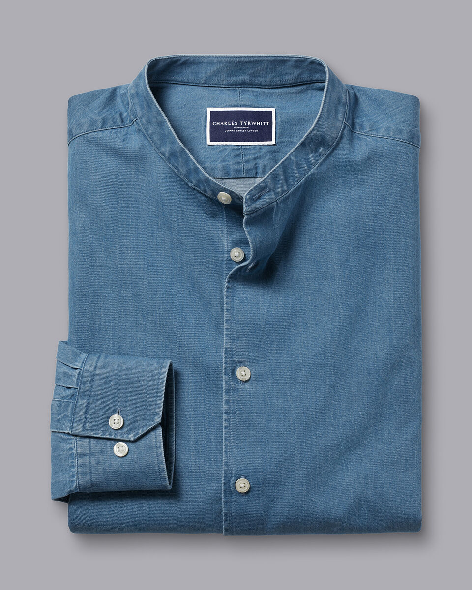 Collarless Denim Shirt - Ocean Blue | Charles Tyrwhitt