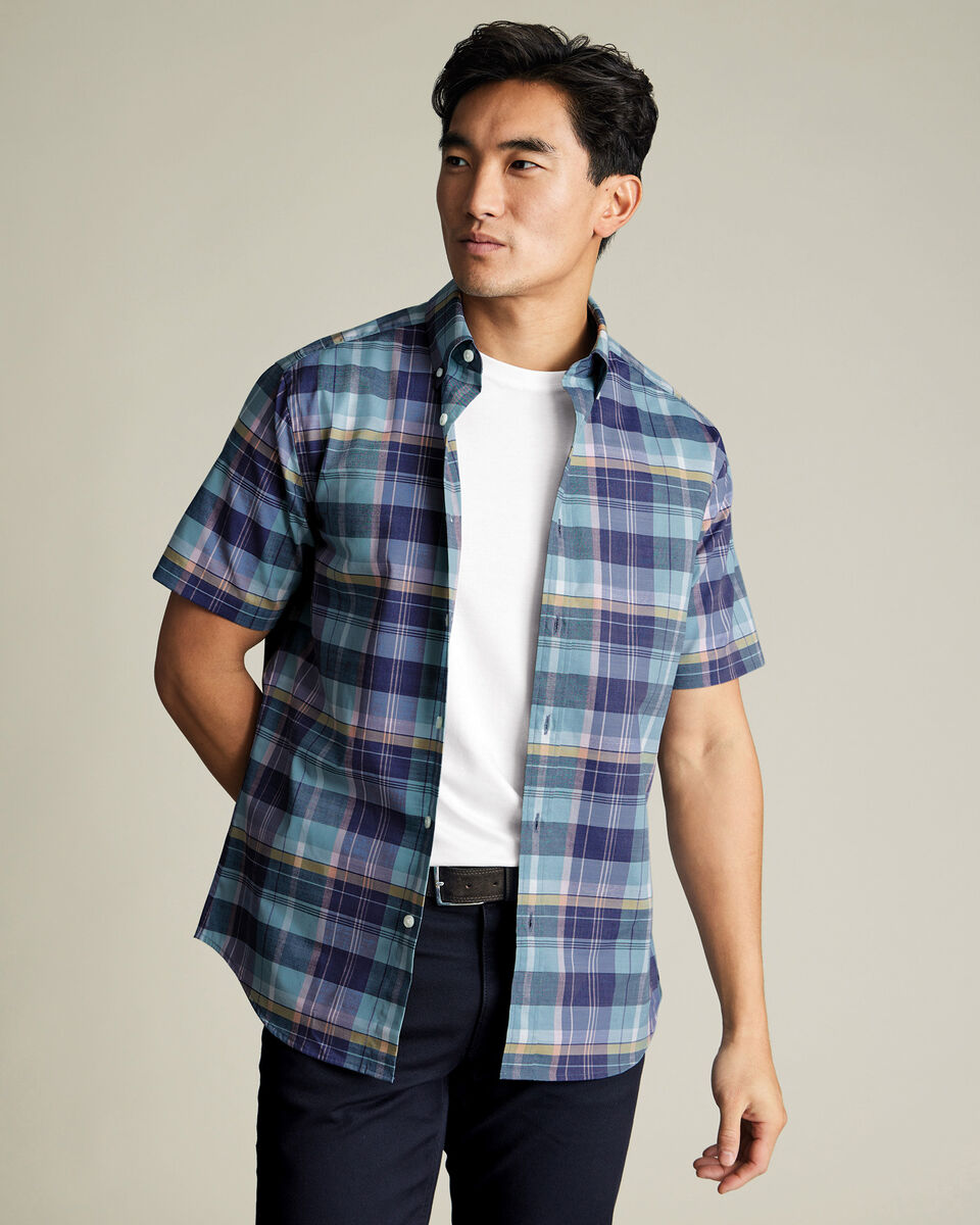 Niet Strijken Stretch Poplin Slub Overhemd Met Korte Mouwen - Spearmint ...