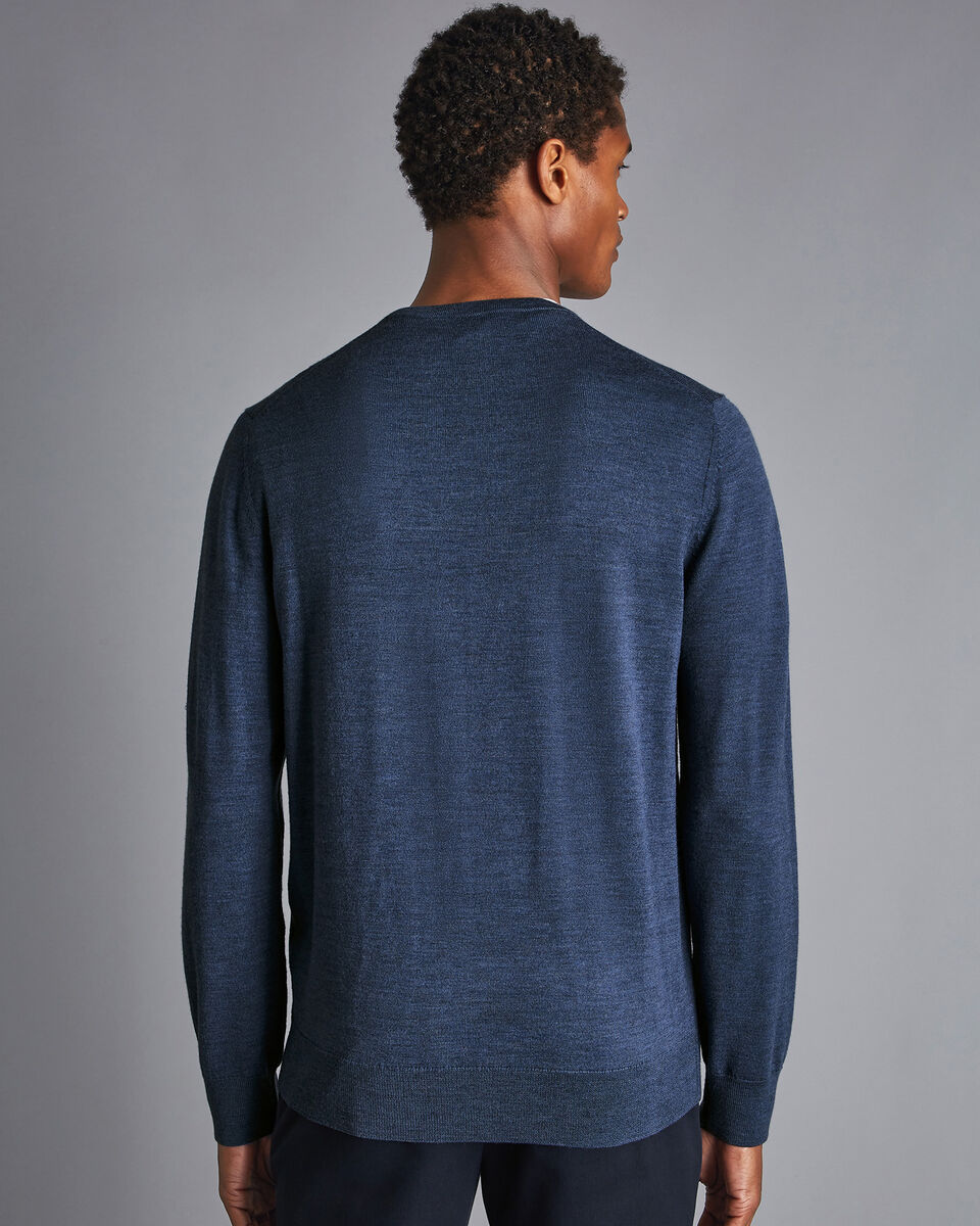 Merino Crew Neck Sweater - Indigo Melange | Charles Tyrwhitt