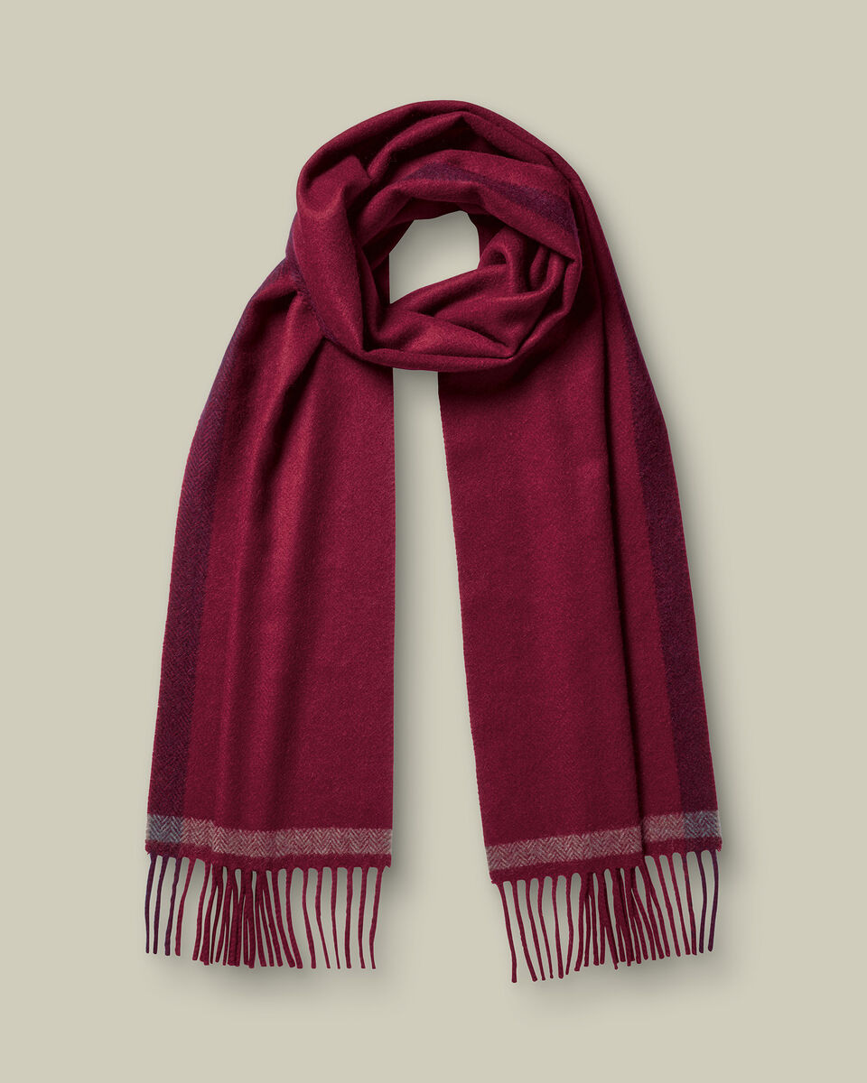 Cashmere Herringbone Scarf - Maroon Red | Charles Tyrwhitt