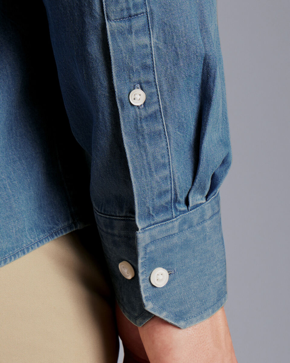Collarless Denim Shirt - Ocean Blue | Charles Tyrwhitt