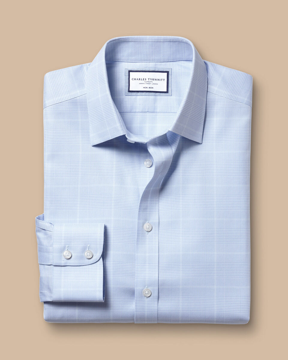 Non-Iron Prince of Wales Check Shirt - Cornflower Blue | Charles Tyrwhitt