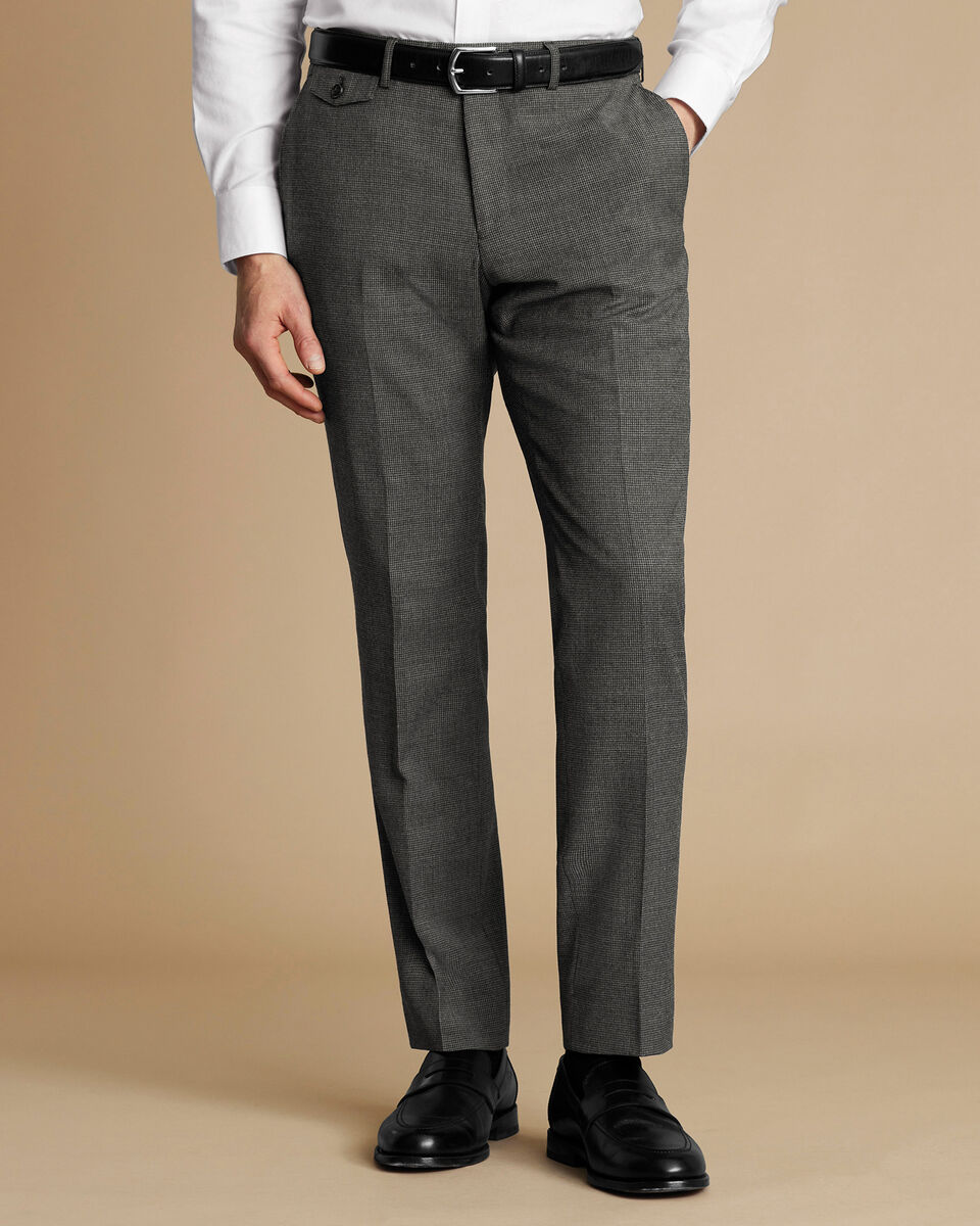 Puppytooth Wool Stretch Trousers - Slate Grey | Charles Tyrwhitt