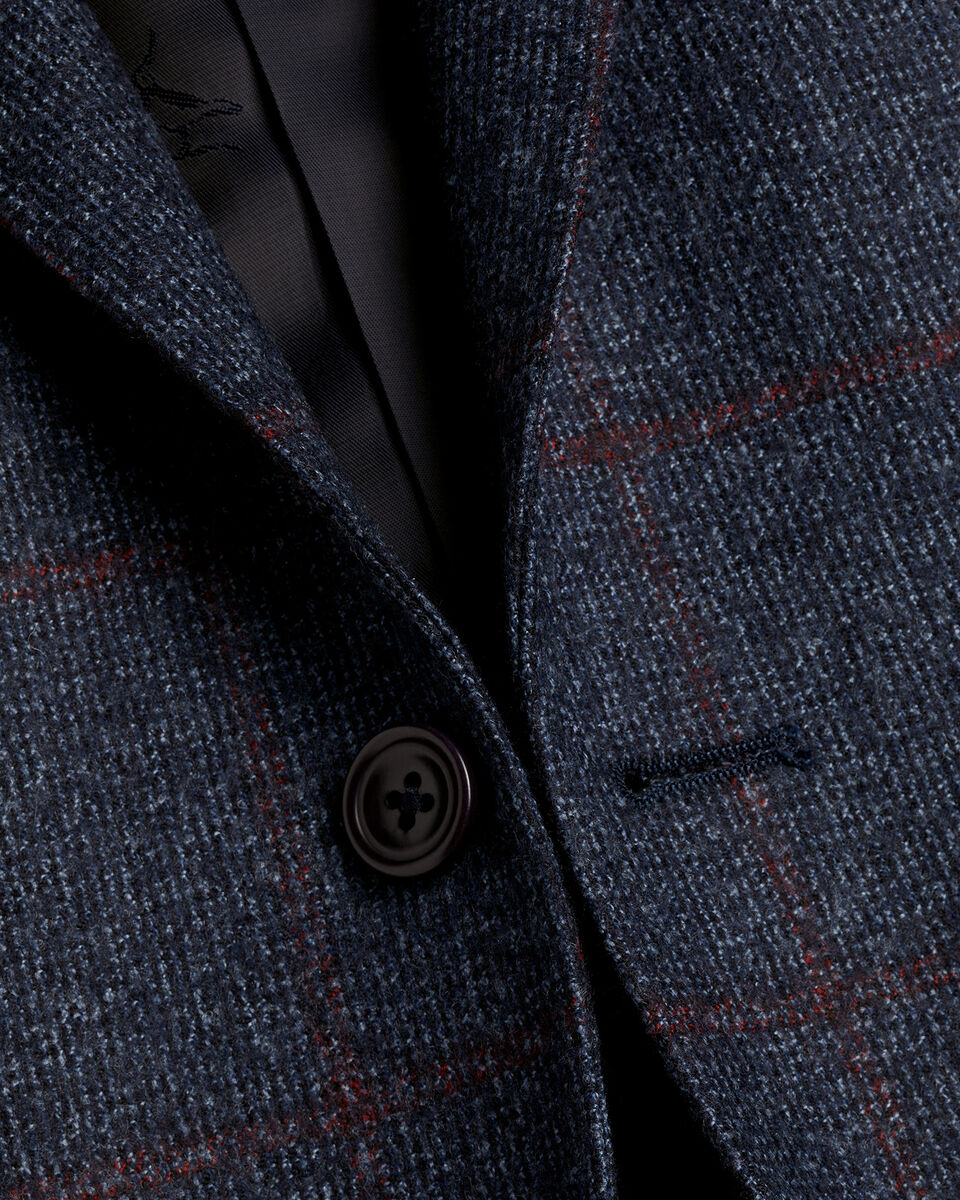 Italian Wool Windowpane Check Jacket - Denim Blue & Burgundy | Charles ...
