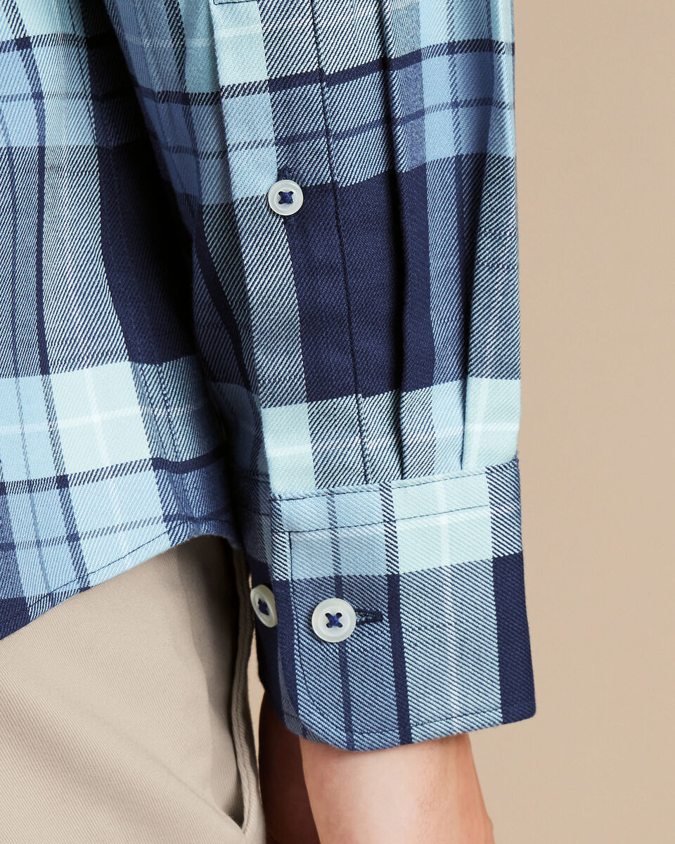 Button-Down Collar Non-Iron Twill Large Check Shirt - Denim Blue ...