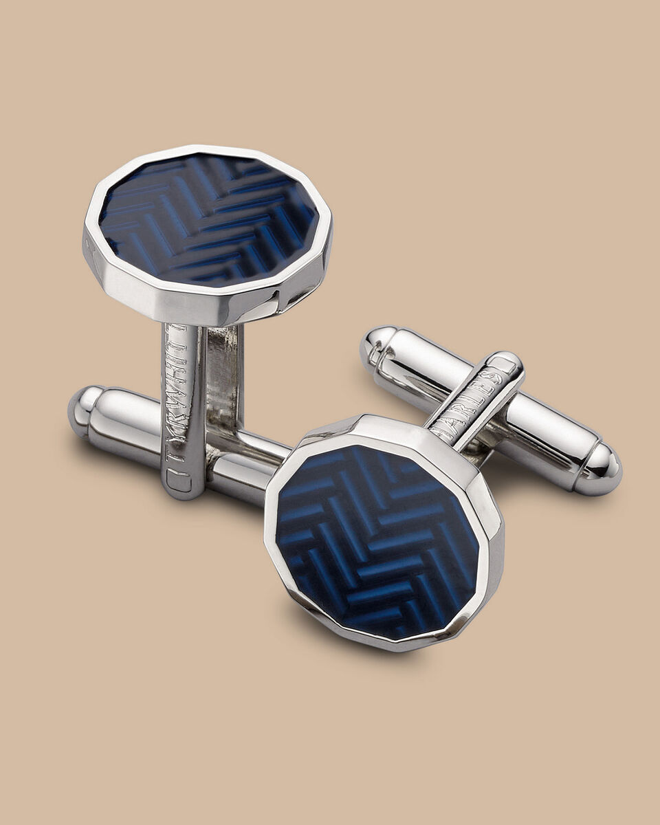 Herringbone Enamel Cufflink - Navy | Charles Tyrwhitt