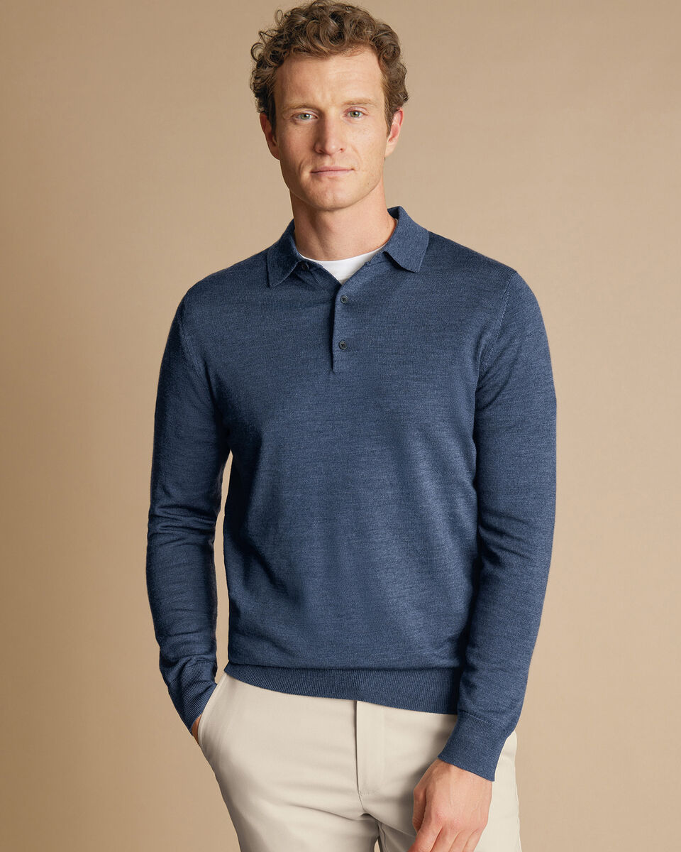 Merino Polo Jumper - Indigo | Charles Tyrwhitt