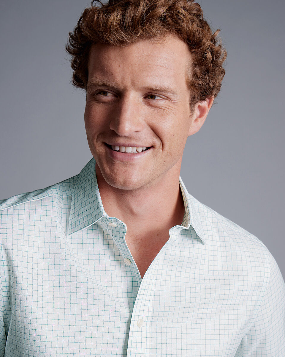 Non-Iron Twill Fine Shadow Check Shirt - Aqua Green | Charles Tyrwhitt