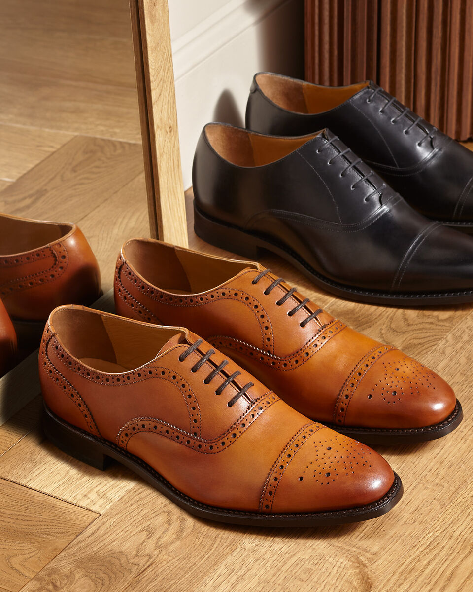 Leather Oxford Brogue Shoes - Tobacco Brown | Charles Tyrwhitt