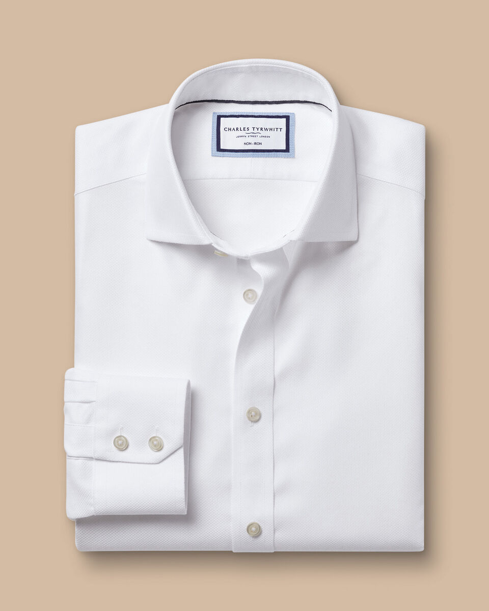 Spread Collar Non-Iron Mayfair Weave Shirt - White | Charles Tyrwhitt