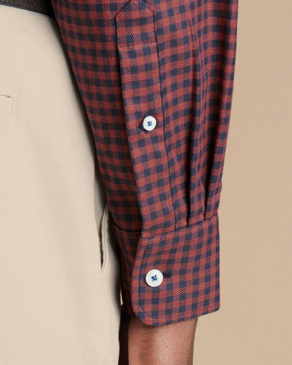 Button-Down Collar Non-Iron Twill Gingham Shirt - Salmon Pink | Charles ...