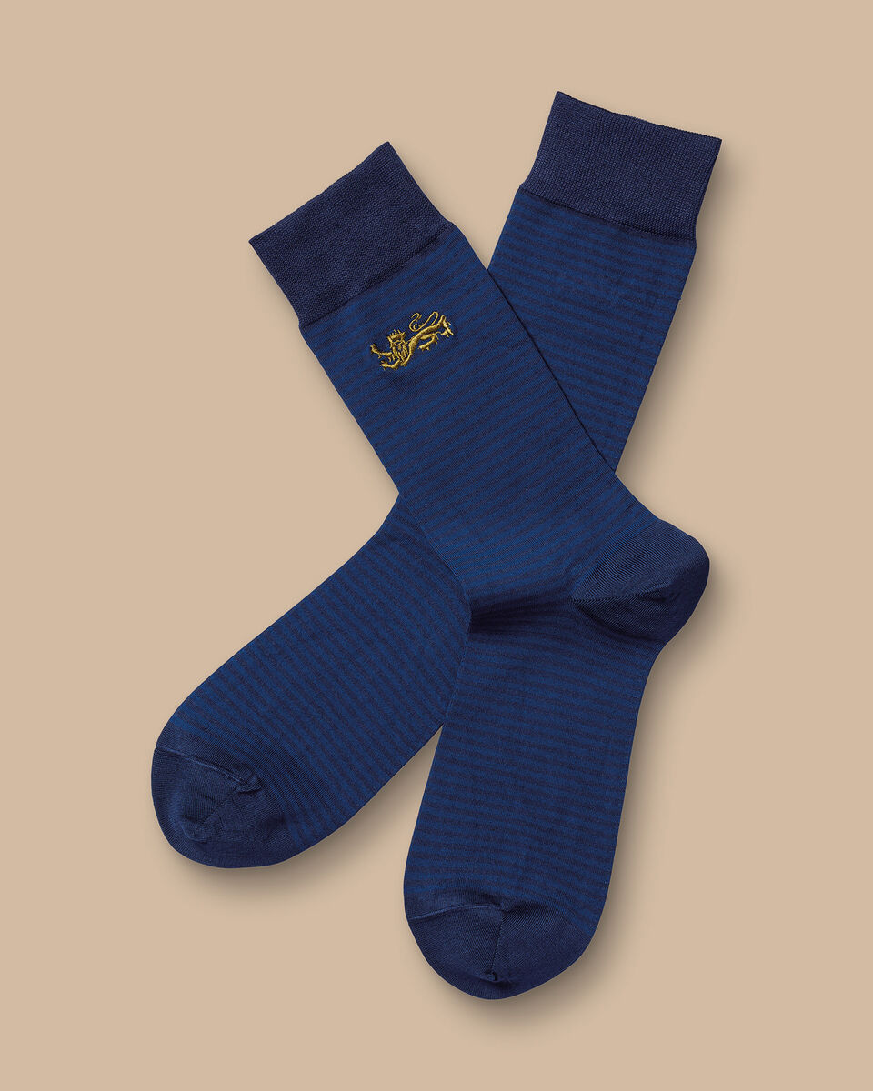 The Lions Stripe Socks - Royal Blue & Steel Blue | Charles Tyrwhitt