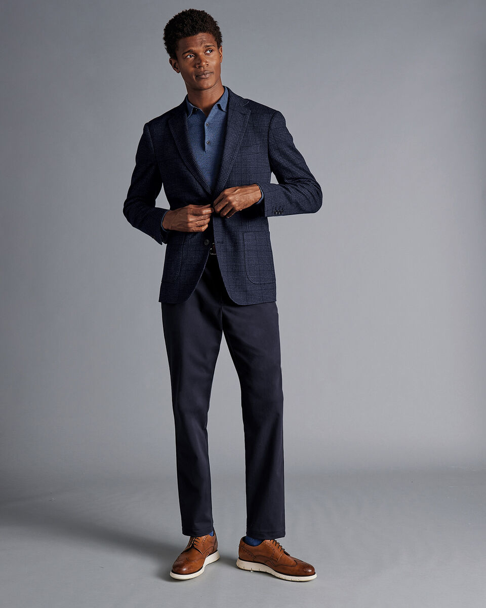 Prince of Wales Check Jersey Jacket - Denim Blue | Charles Tyrwhitt