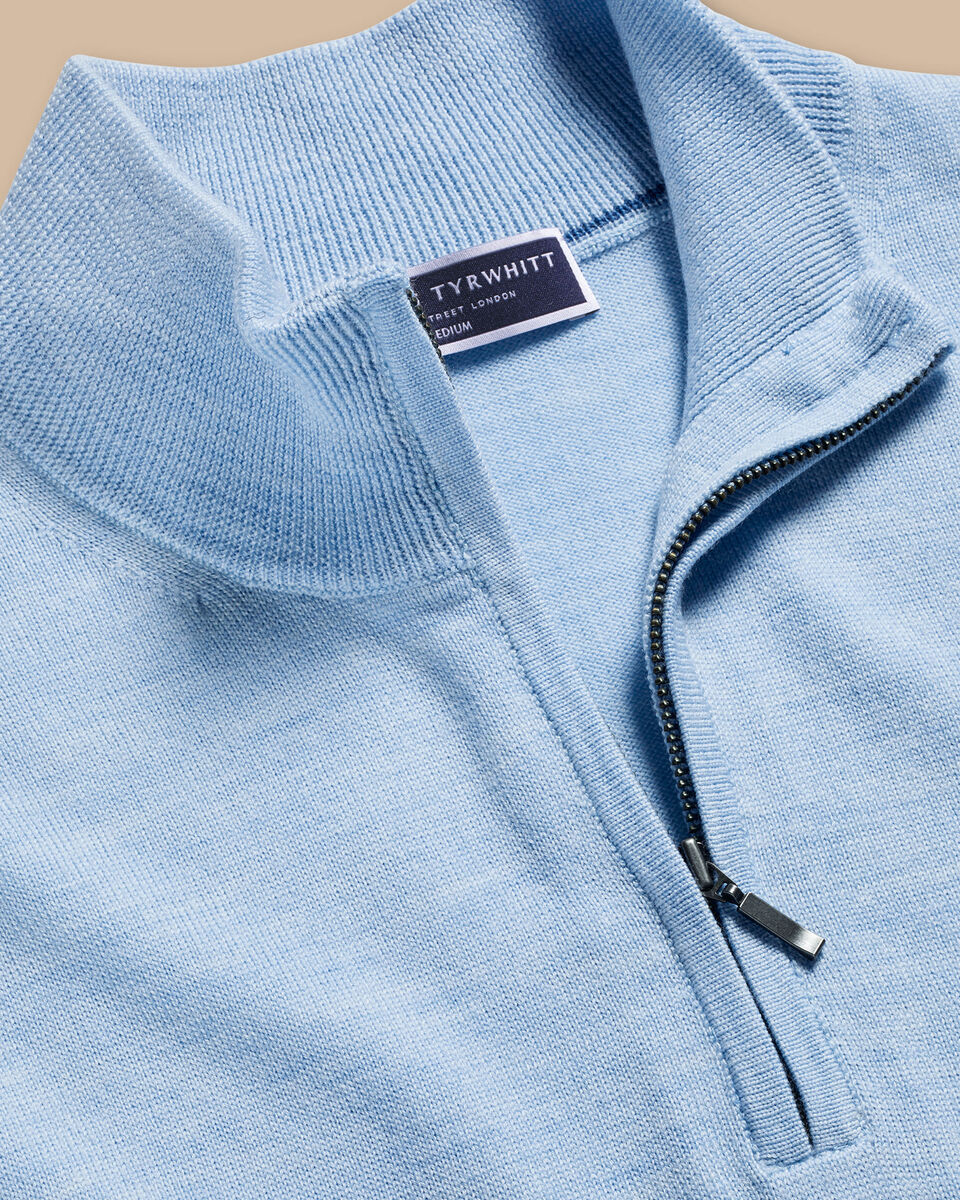 Merino Zip Neck Jumper - Sky Blue | Charles Tyrwhitt