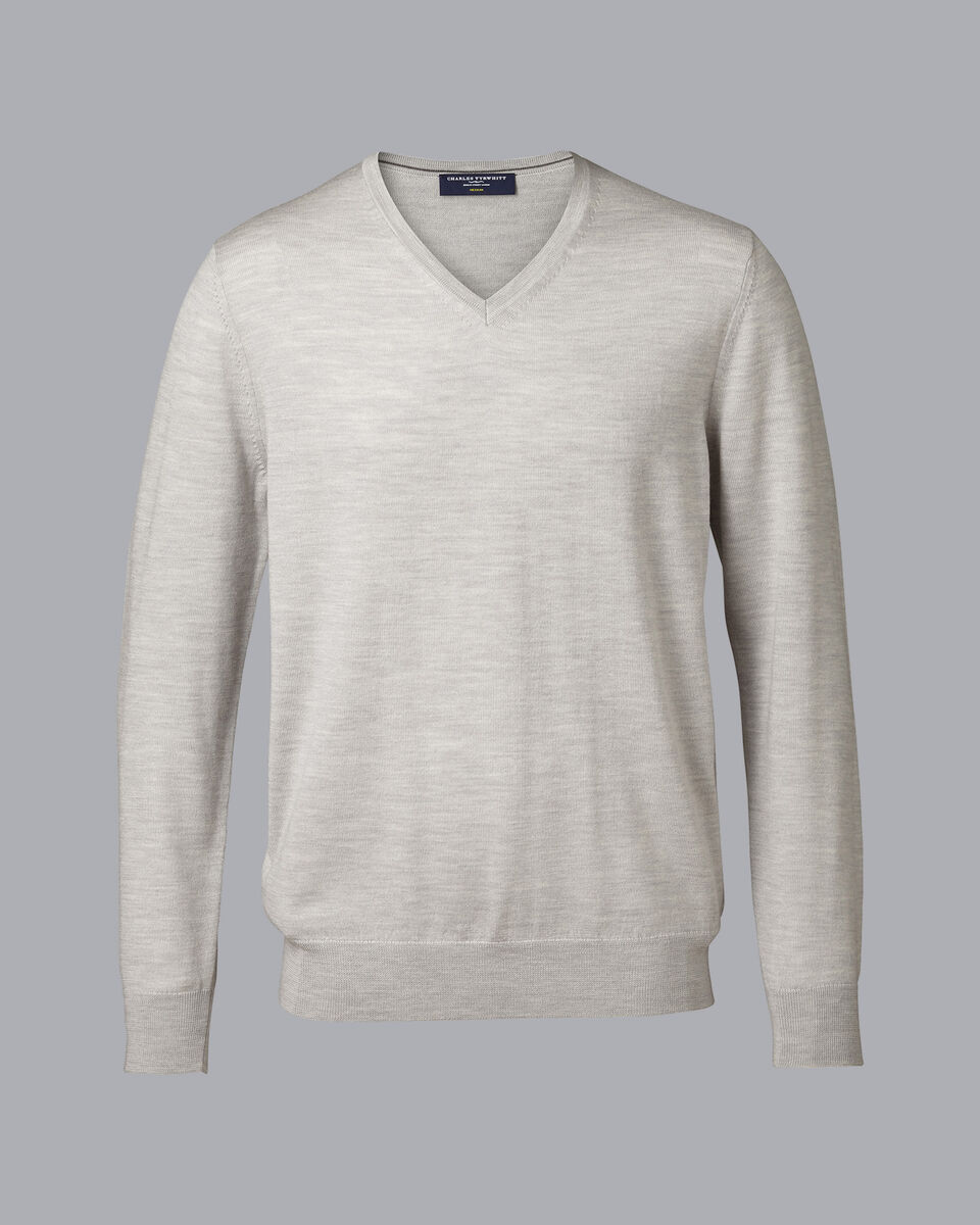 Merino V-Neck Sweater - Silver | Charles Tyrwhitt