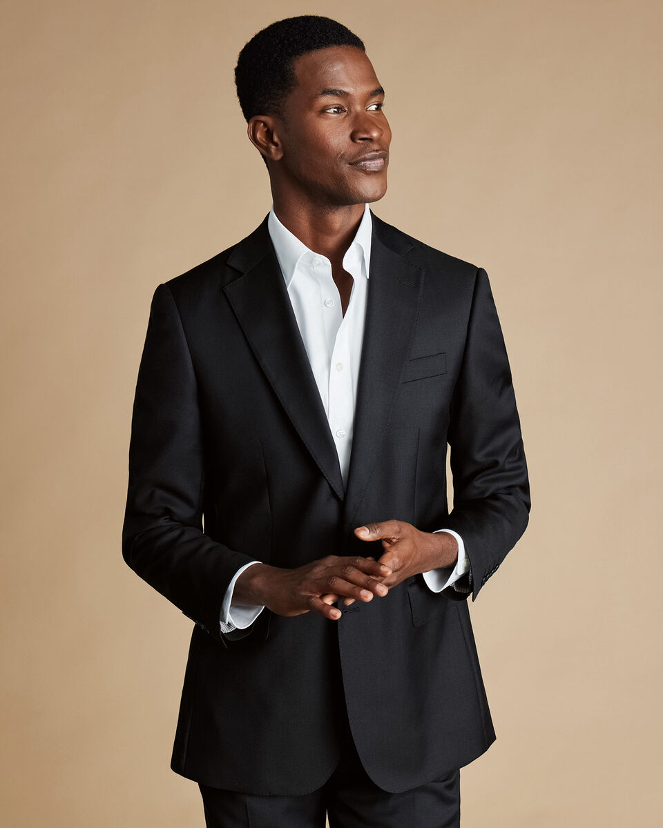 Natural Stretch Twill Suit Jacket - Black | Charles Tyrwhitt