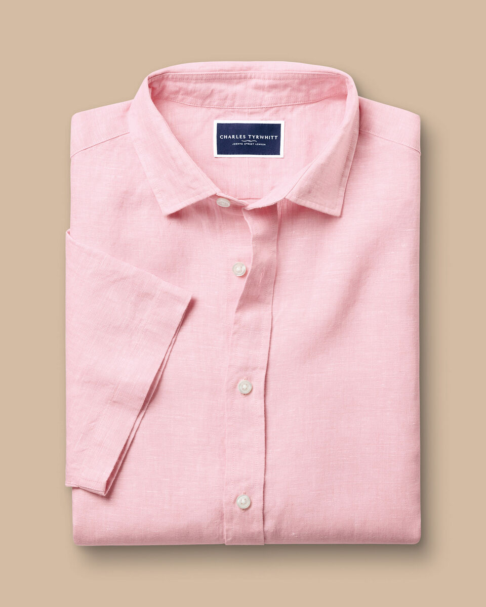 Pure Linen Shirt Short Sleeve - Pink | Charles Tyrwhitt