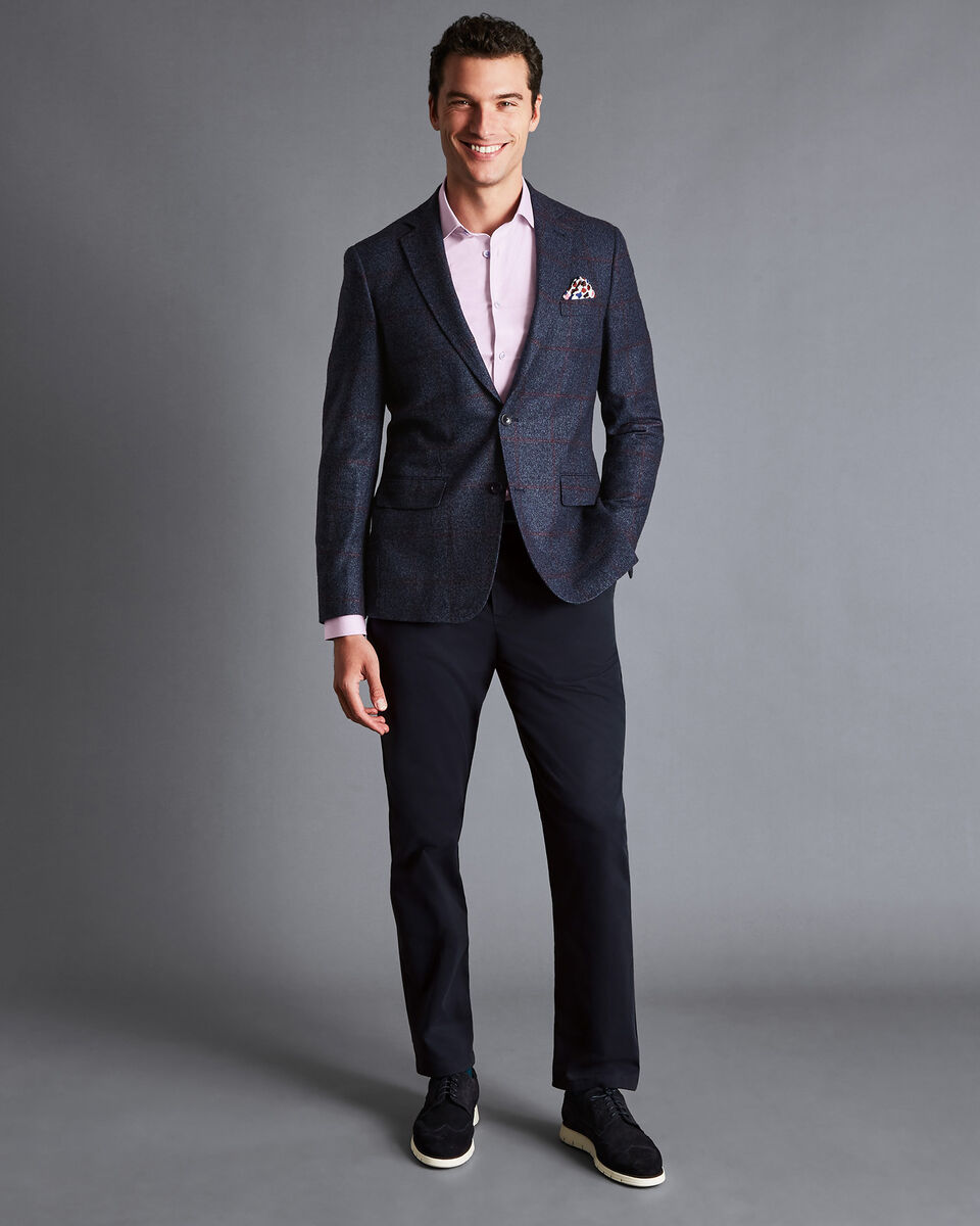 Italian Wool Windowpane Check Jacket - Denim Blue & Burgundy | Charles ...