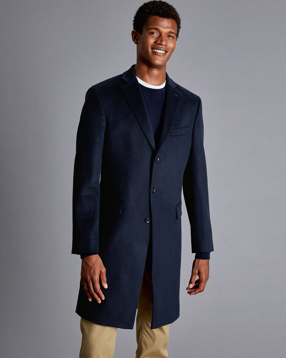 Wool Cashmere Overcoat - Navy | Charles Tyrwhitt