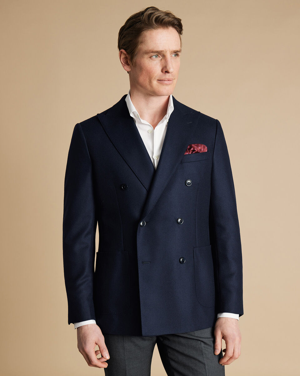 Wool Silk Double Breasted Jacket - French Navy | Charles Tyrwhitt