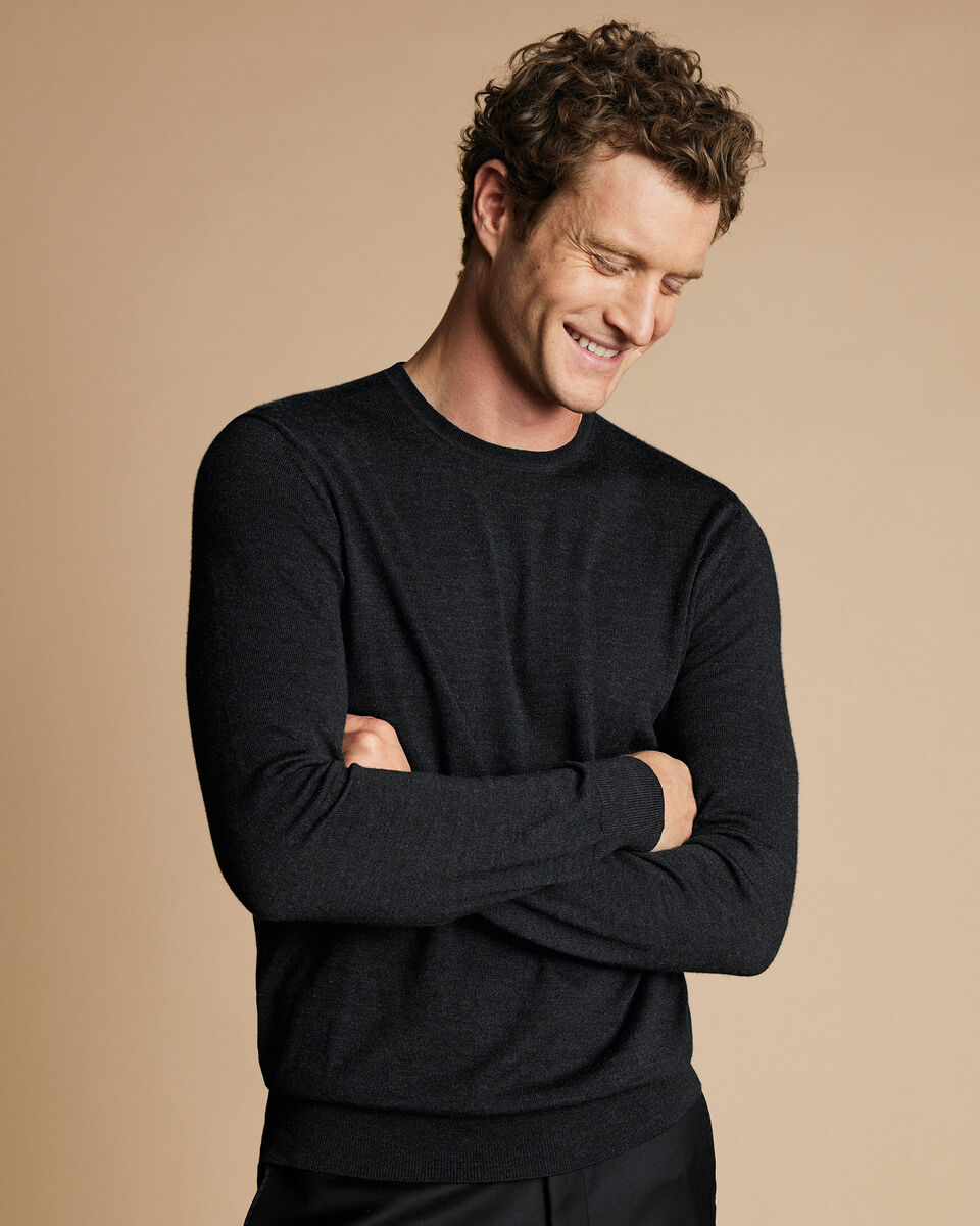 Merino Crew Neck Sweater - Charcoal Gray | Charles Tyrwhitt