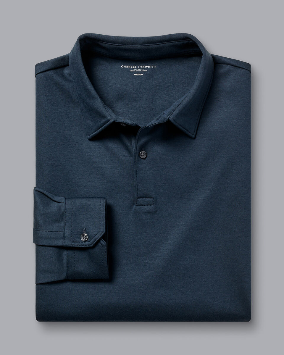 Long Sleeve Smart Jersey Polo - Petrol Blue | Charles Tyrwhitt