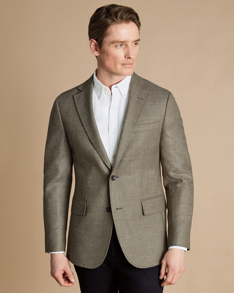 Wool Texture Twill Jacket - Stone | Charles Tyrwhitt