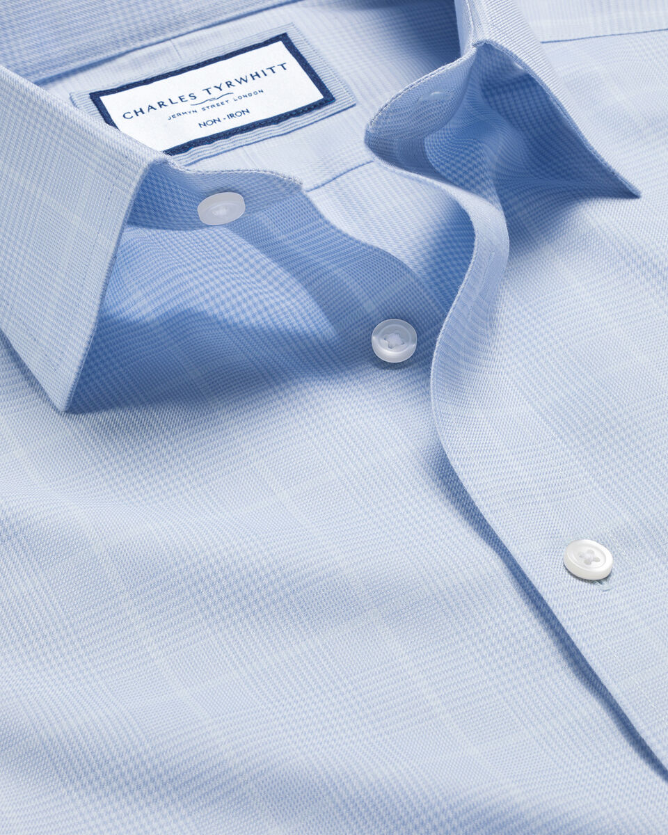Non-Iron Prince of Wales Check Shirt - Cornflower Blue | Charles Tyrwhitt