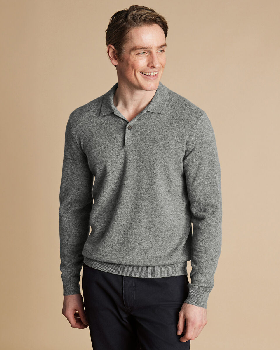 Cashmere Polo Sweater - Gray | Charles Tyrwhitt