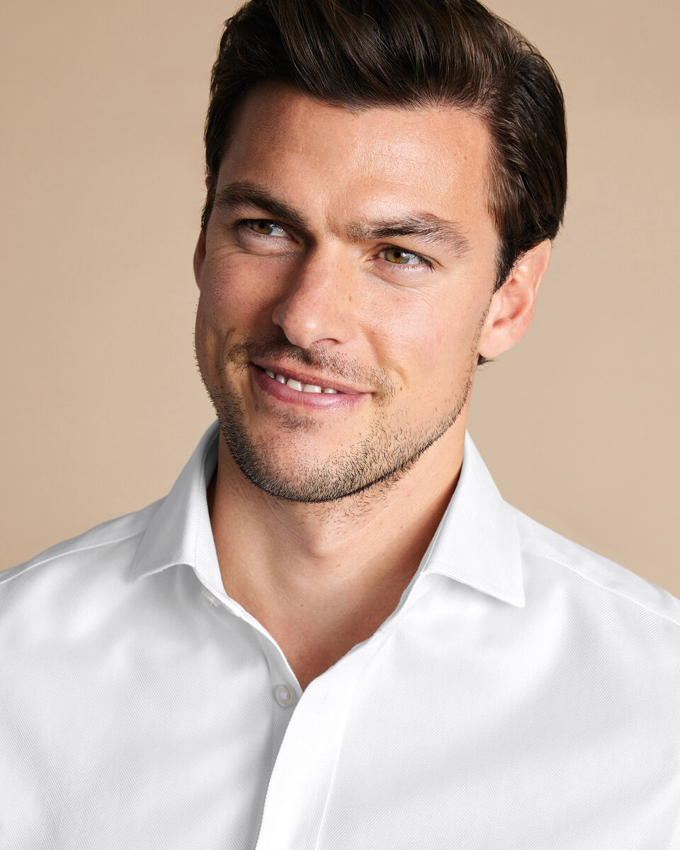 Non-Iron Herringbone Shirt - White | Charles Tyrwhitt