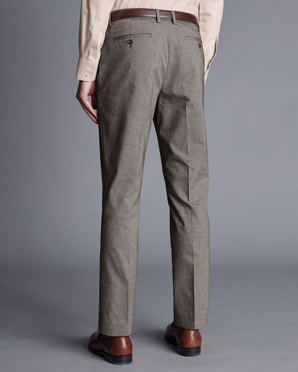 Smart Cotton Stretch Trousers - Taupe | Charles Tyrwhitt