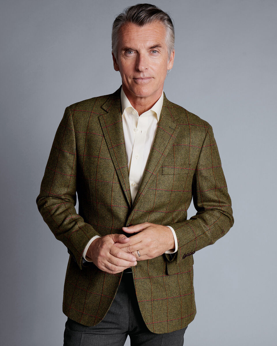 Textured Wool Jacket - Olive Green | Charles Tyrwhitt