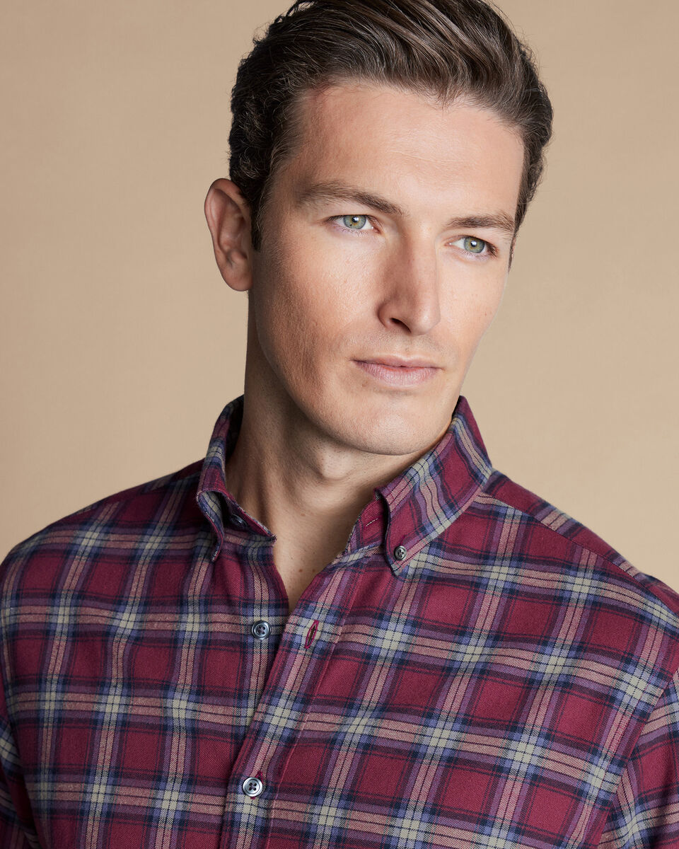 Brushed Flannel Check Shirt - Dark Red | Charles Tyrwhitt