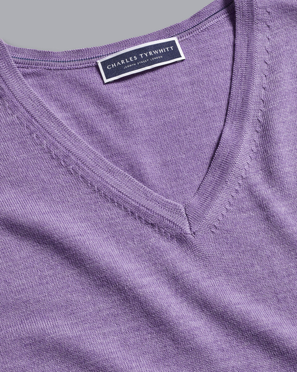 Merino V-Neck Jumper - Lavender Purple | Charles Tyrwhitt
