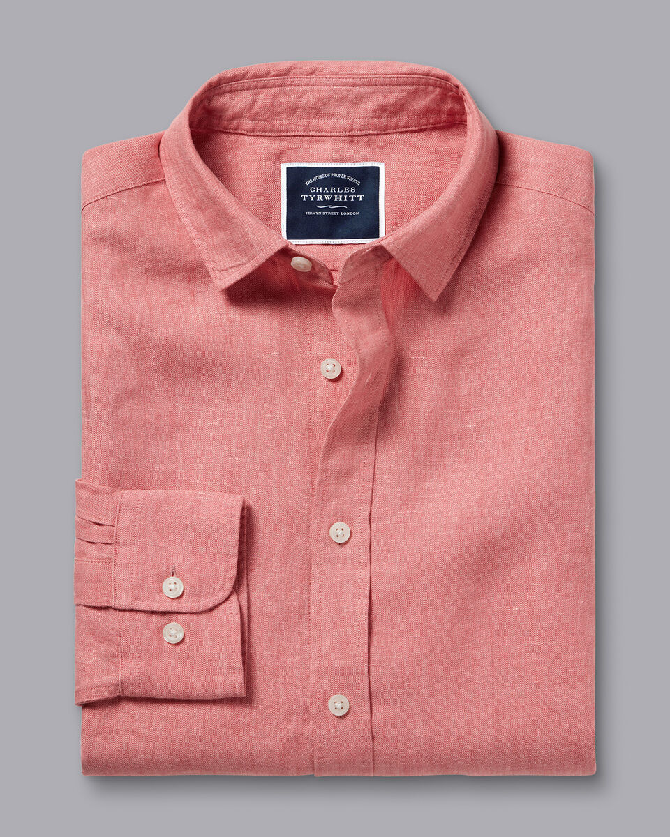 Pure Linen Shirt - Salmon Pink | Charles Tyrwhitt