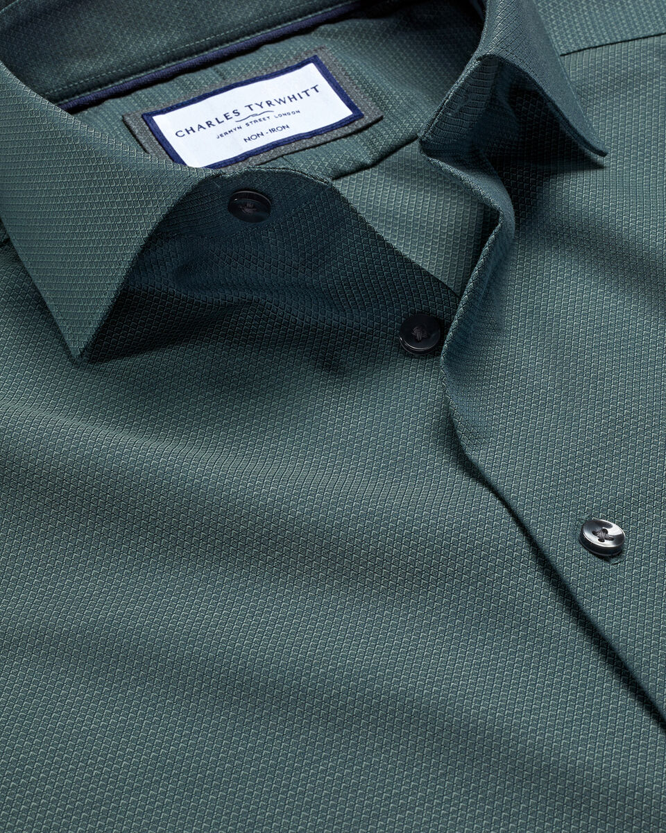 Non-Iron Diamond Stretch Texture Shirt - Atlantic Green | Charles Tyrwhitt