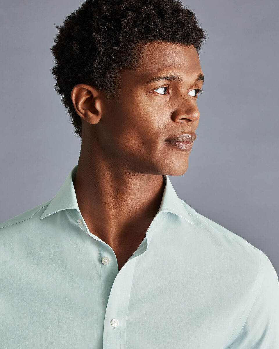 Cutaway Collar Non-Iron Poplin Shirt - Aqua Green | Charles Tyrwhitt
