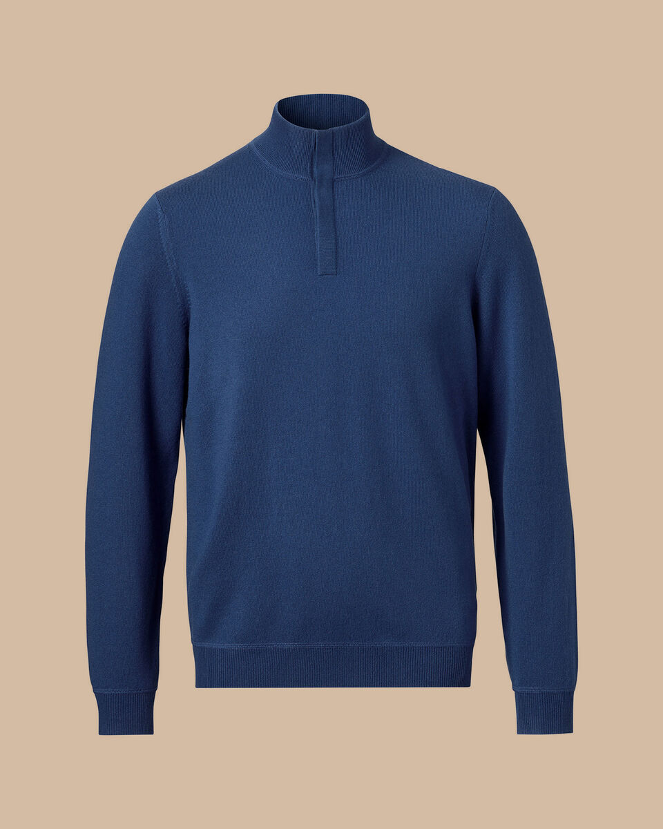 Merino Cashmere Button Neck Jumper - Indigo | Charles Tyrwhitt