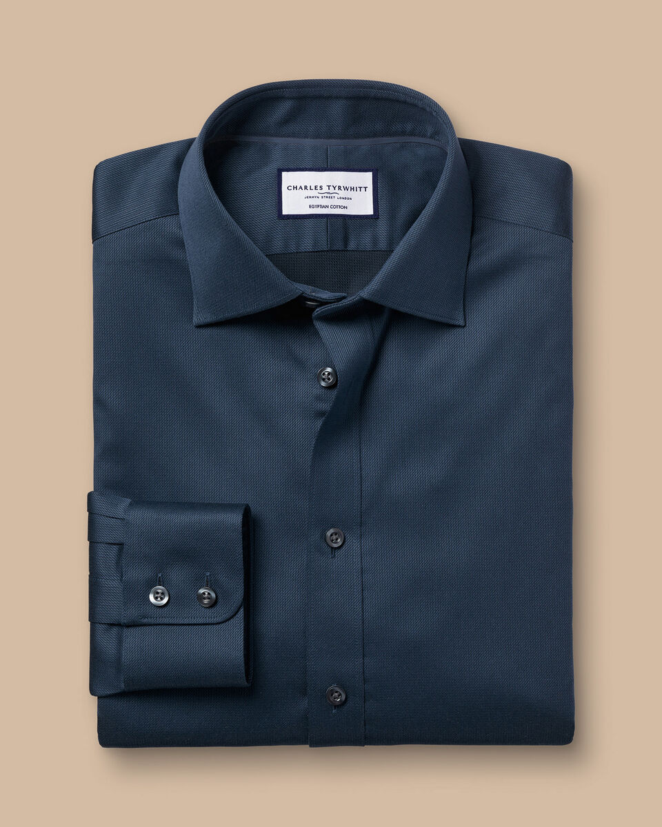 Semi-Cutaway Collar Egyptian Cotton Windsor Weave Shirt - Steel Blue ...