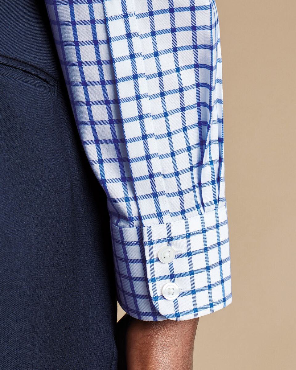 Non-Iron Twill Grid Check Shirt - Cobalt Blue | Charles Tyrwhitt