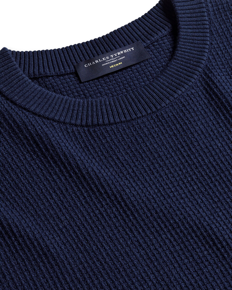 Cotton Merino Waffle Crew Neck - Dark Navy | Charles Tyrwhitt