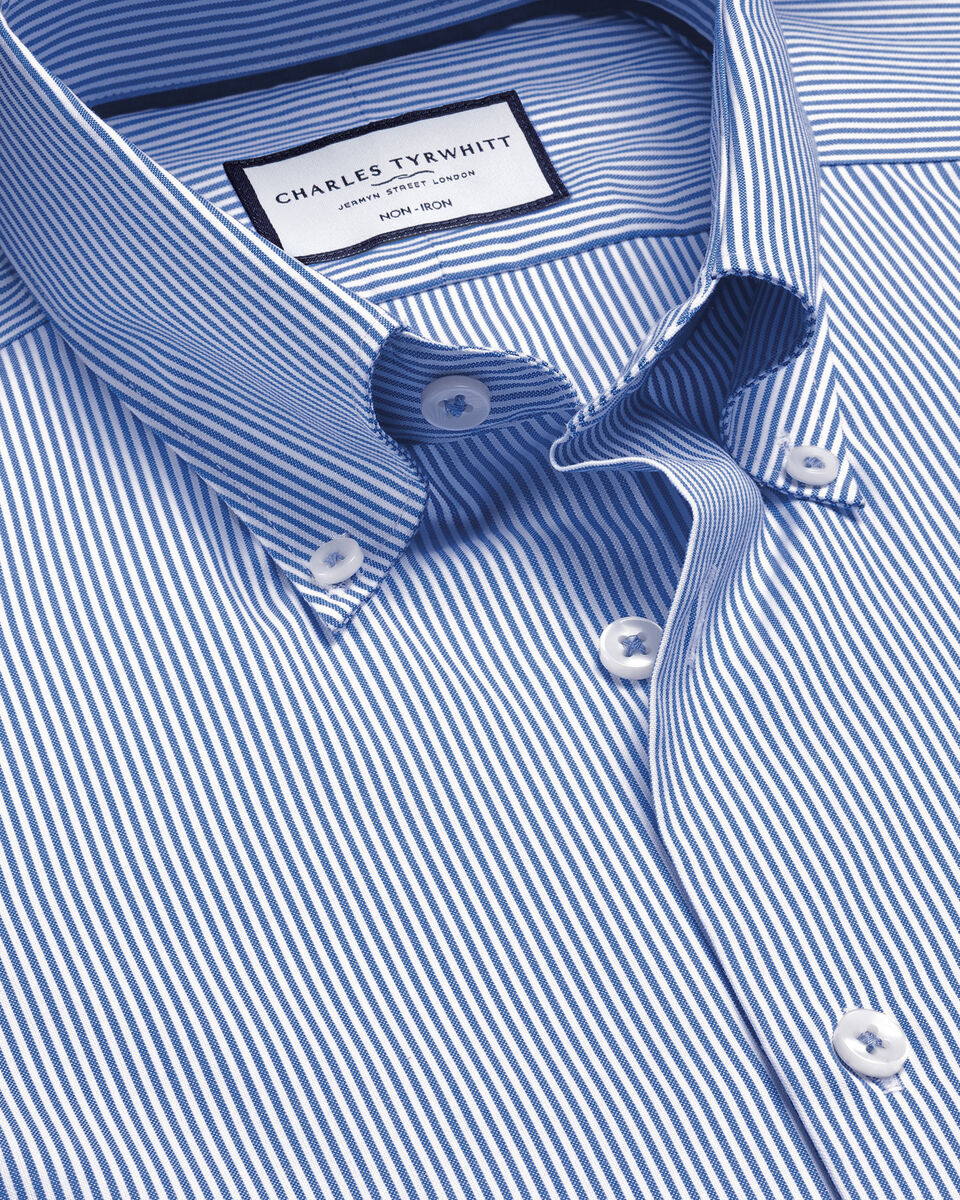 Button-Down Collar Non-Iron Stripe Shirt - Cobalt Blue | Charles Tyrwhitt