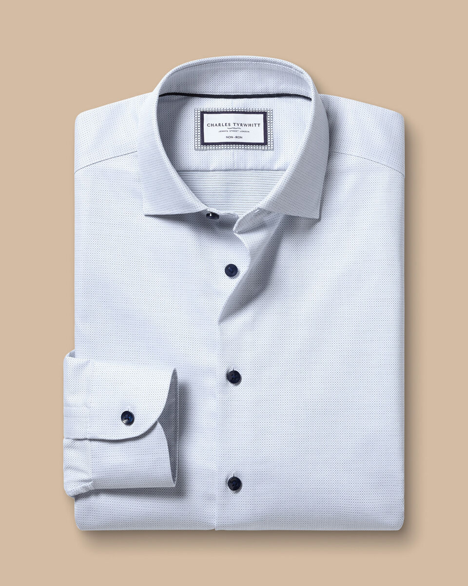 Non-Iron Dot Stretch Texture Shirt - White | Charles Tyrwhitt