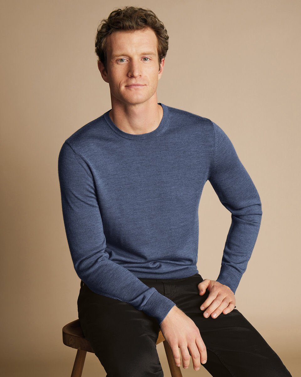Merino Crew Neck Sweater - Indigo Melange | Charles Tyrwhitt