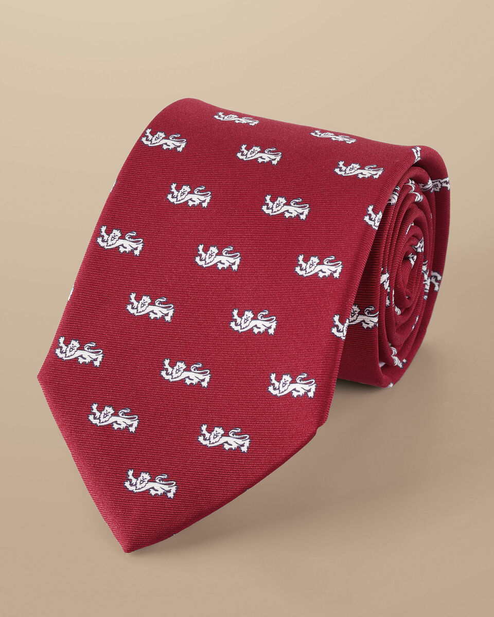 The Lions Printed Motif Tie - Maroon Red | Charles Tyrwhitt