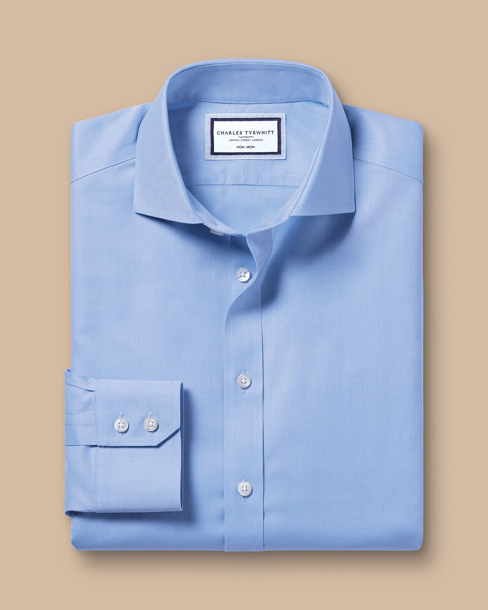Spread Collar Non-Iron Twill Shirt - Cornflower Blue | Charles Tyrwhitt