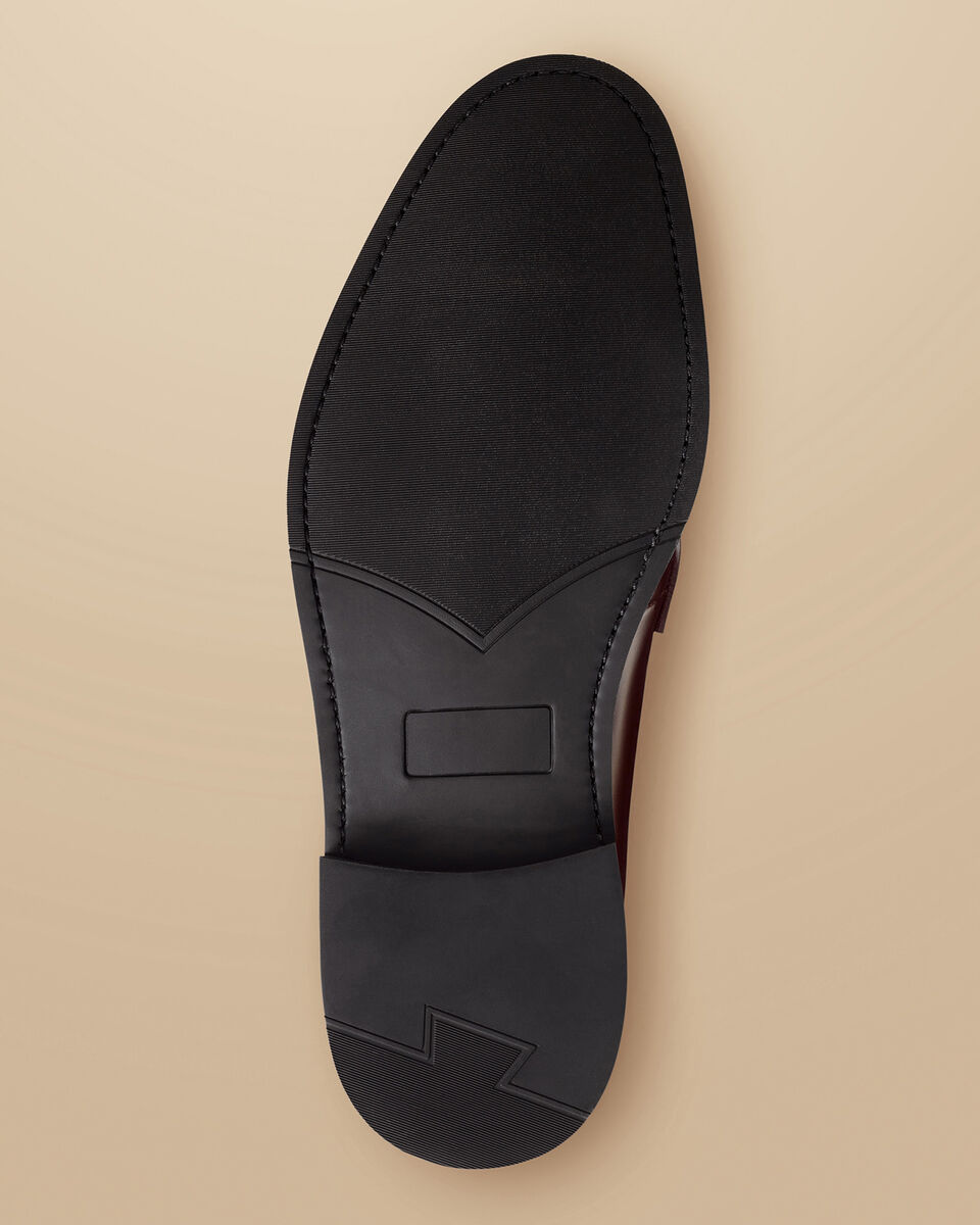 Rubber Sole High Shine Leather Derby Shoes - Dark Chocolate | Charles ...