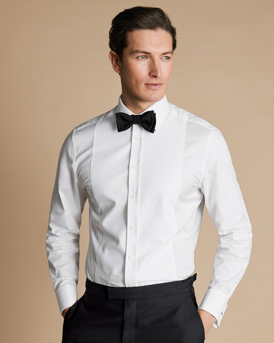 Chemise de soirée en piqué à col classique et plastron - Blanc ...